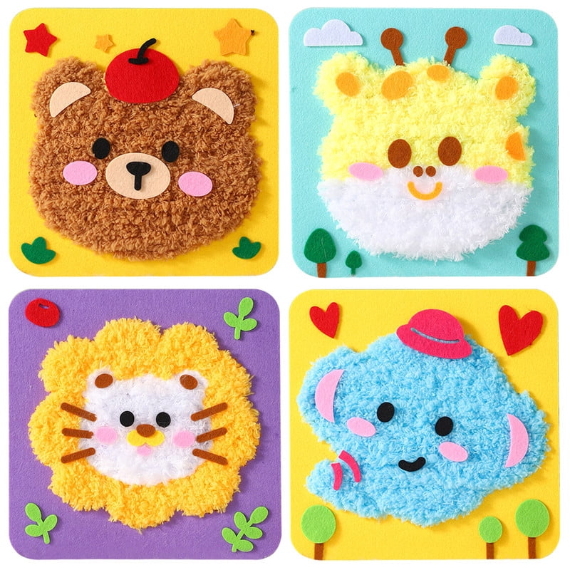 DIY Embroidery Doll Set, 4pcs Cute Cartoon Animal Sewing Craft Kit ...
