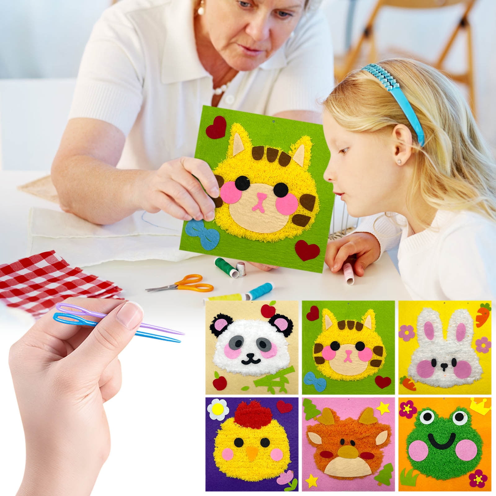 DIY Embroidery Doll Set, Cartoon Animal Craft Sewing Kit for Kids and ...