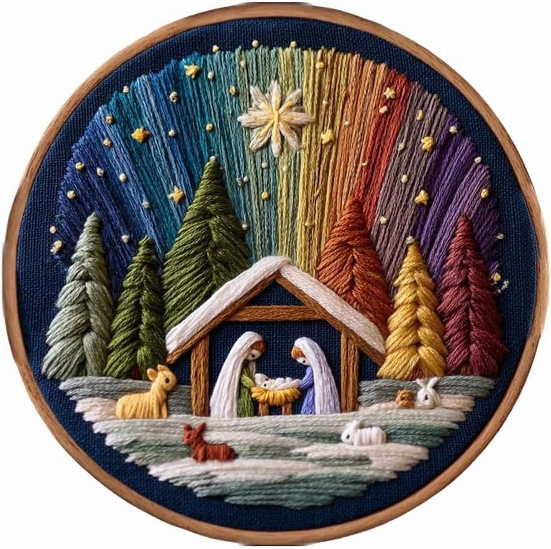 DIY Embroidery Kit, Nativity Scene Needlework Set with Printed Fabric and Threads, Christmas ...