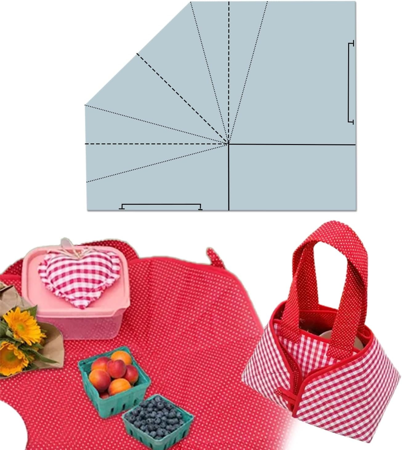 DIY Fabric Foldable Food Basket Sewing Template - with Instructions, Handbag Quilting Template ...