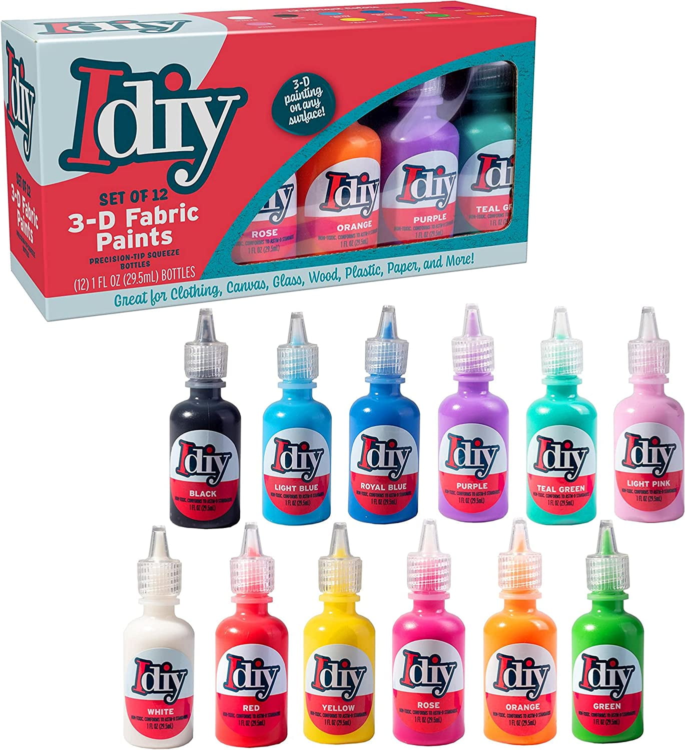 DIY Fabric Paints, Set of 12 Colors, (1oz bottles) Ultra Bright 3D ...