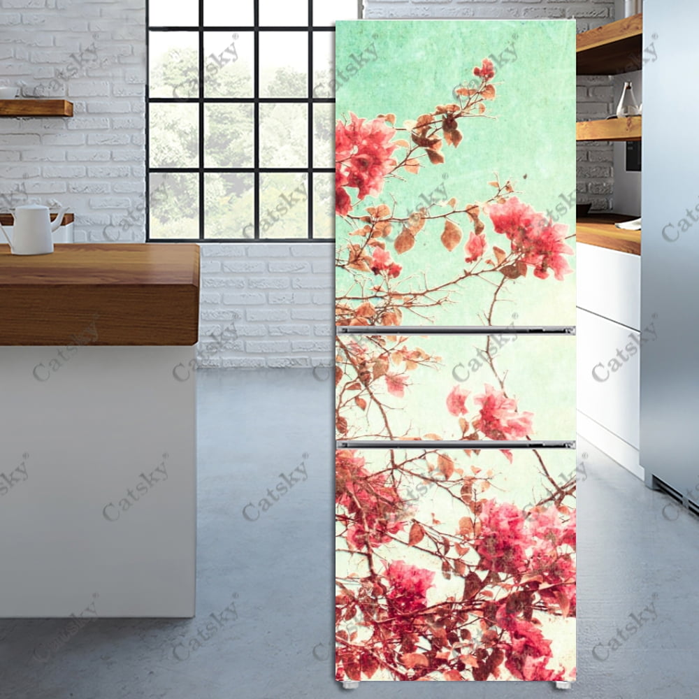 DIY Family Fridge Door Flower Printing Cover Wall Sticker Self-adhesive ...