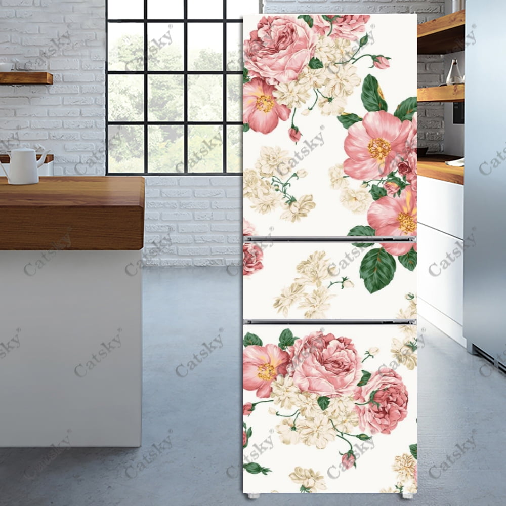 DIY Family Fridge Door Flower Printing Cover Wall Sticker Self-adhesive ...