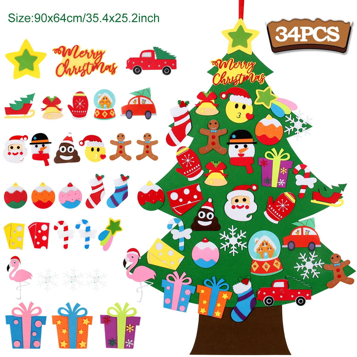 DIY Felt Christmas Tree Set Removable Ornaments Felt Wall Hanging Three ...