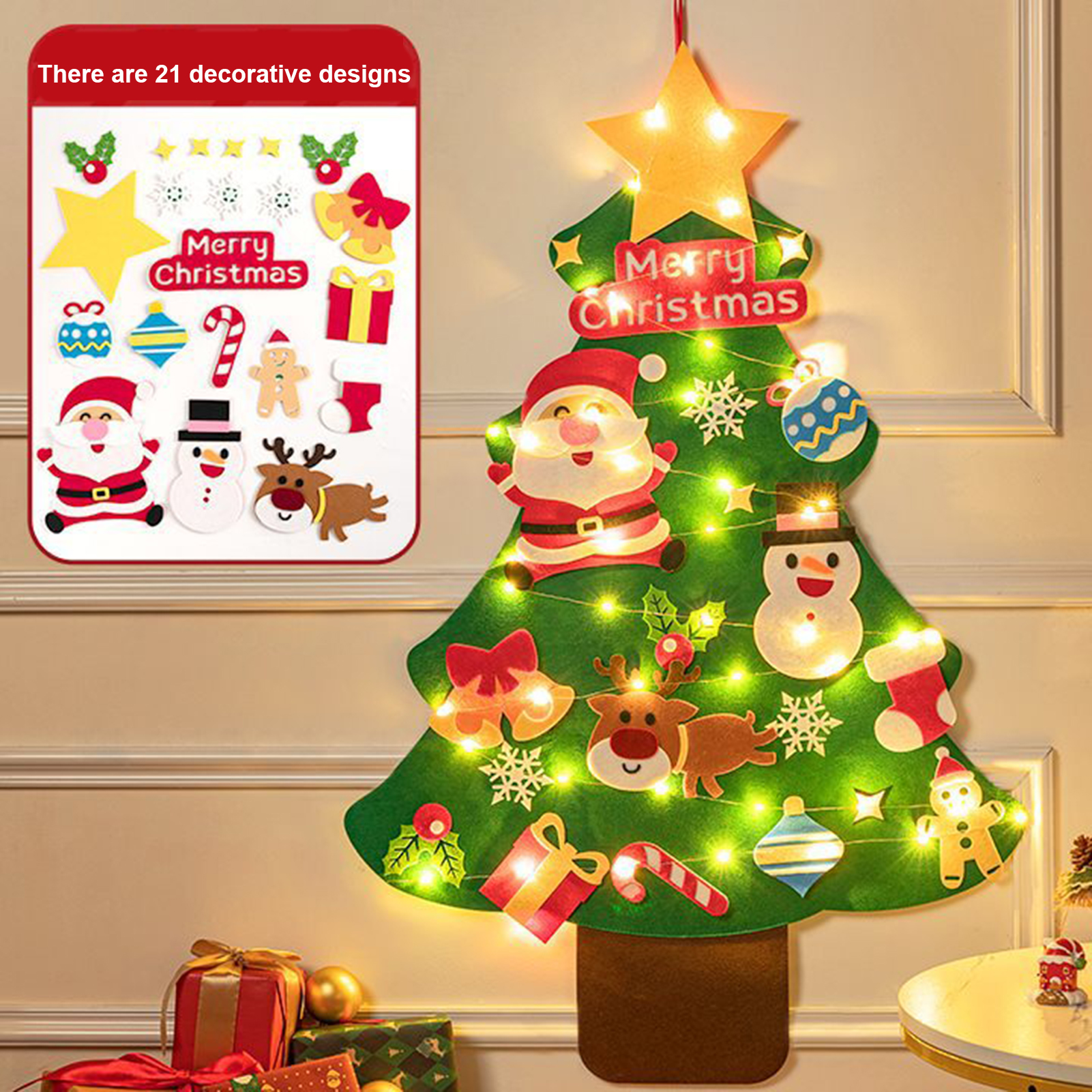 DIY Felt Christmas Tree for Toddlers Large Light-up Christmas Tree with ...