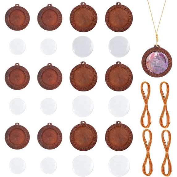 DIY Flat Round Pendant Necklace Making Kit Including Wood Pendant ...