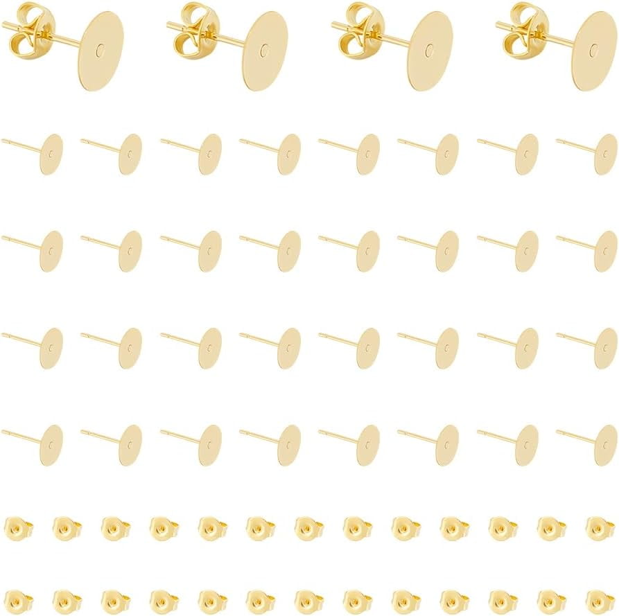 DIY Flat Round Stud Earring 0.8mm Pin Golden Stud Earring Findings with ...