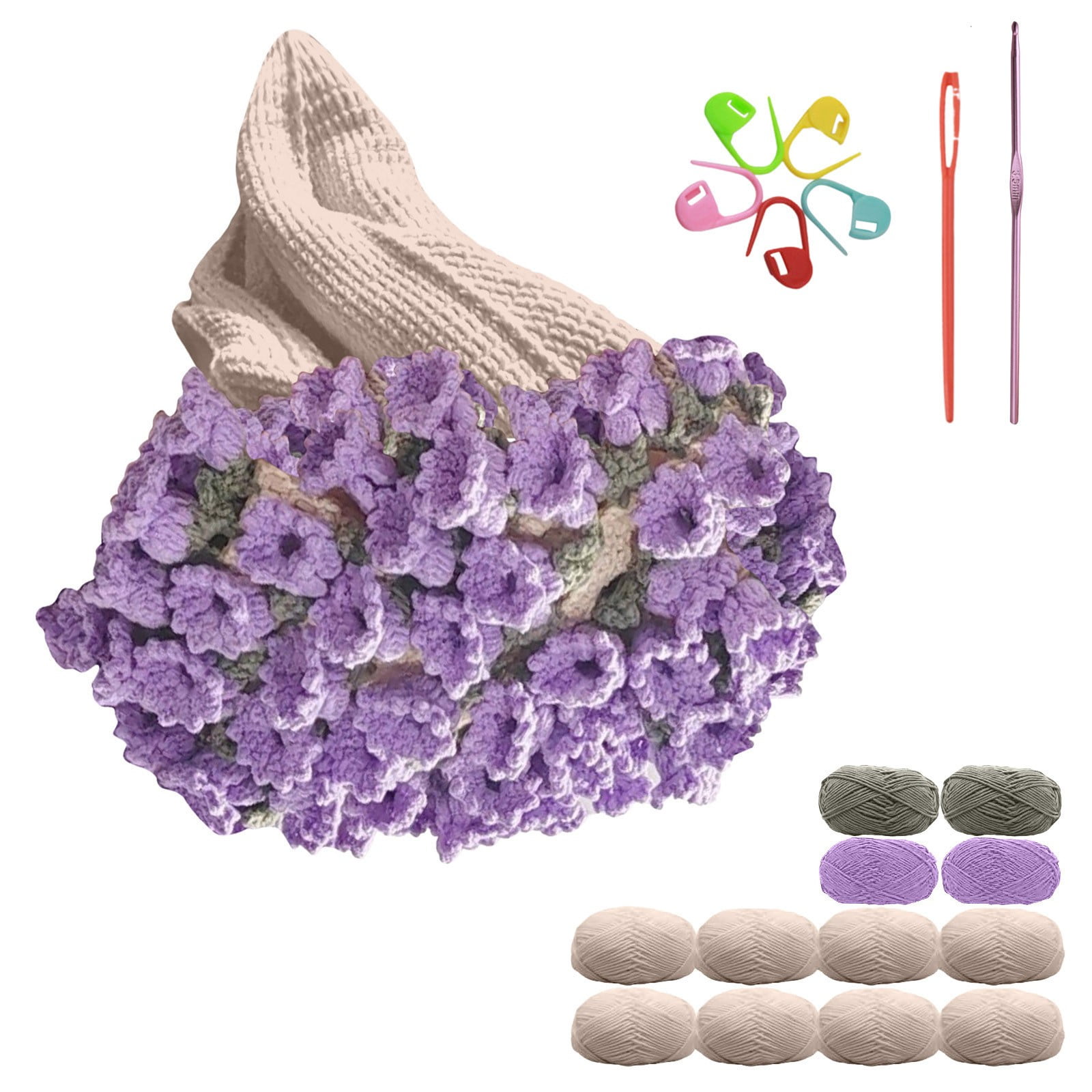 DIY Flower Bouquet Blanketed Knitting Kit Yarn Crochet Floral Throw ...