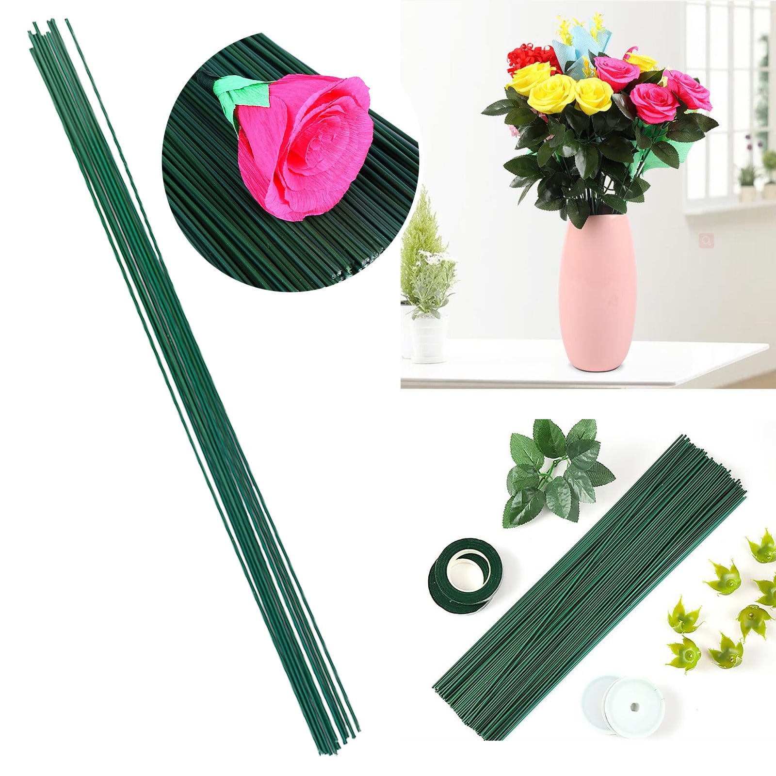 DIY Flower Stem Kit - Green Wire with Paper Tape & Crepe Paper,Handmade ...