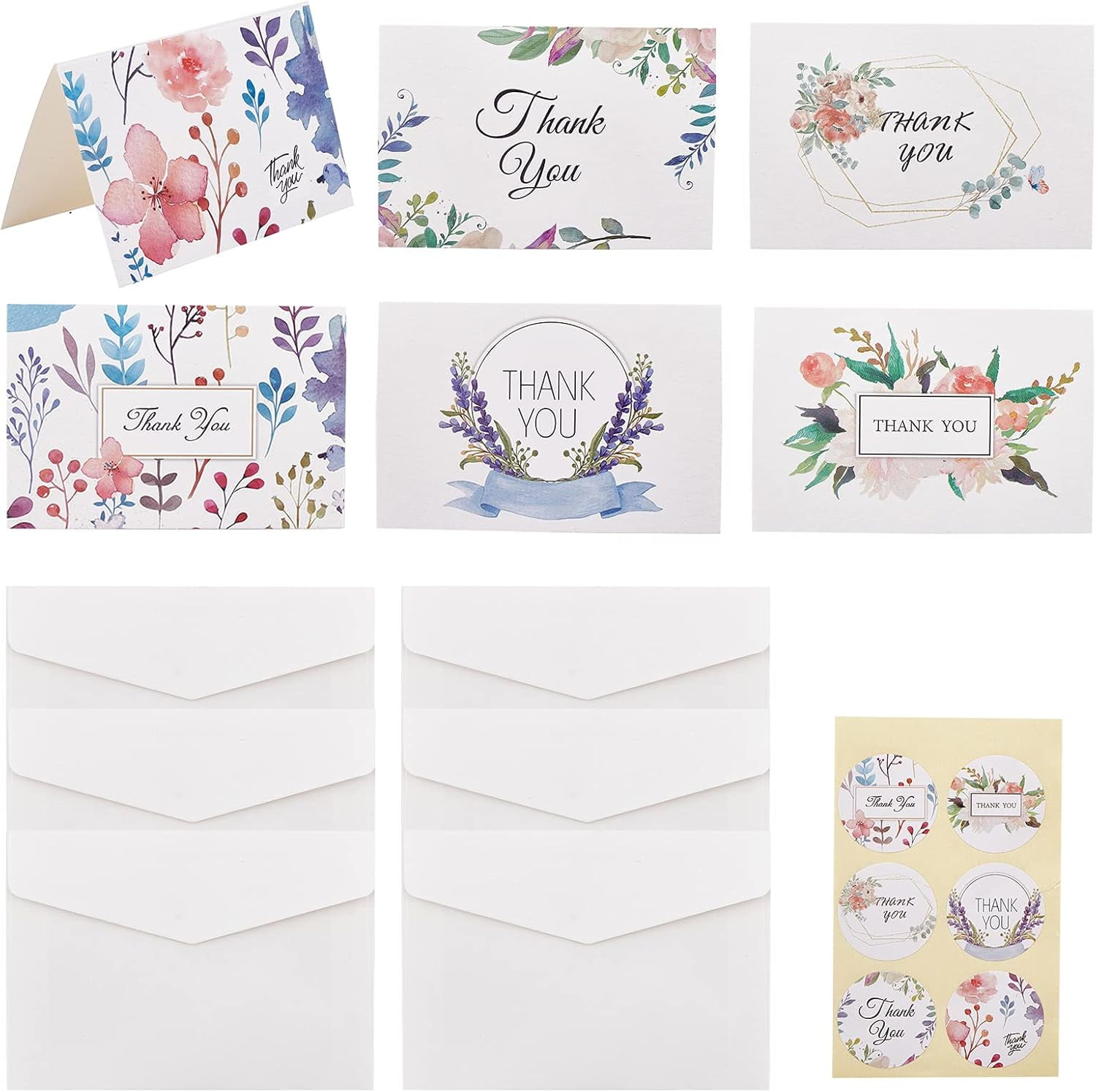 DIY Flower Thank You Floral Greeting Note Card with Envelopes and ...