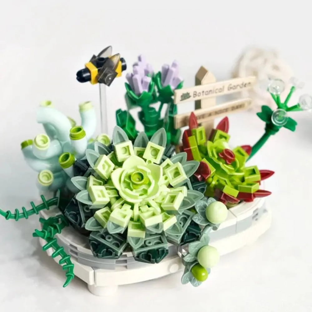 DIY Flower Vase Succulent Cactus Snow Lotus Potting Plants Gardens Building Blocks Model MINI ...