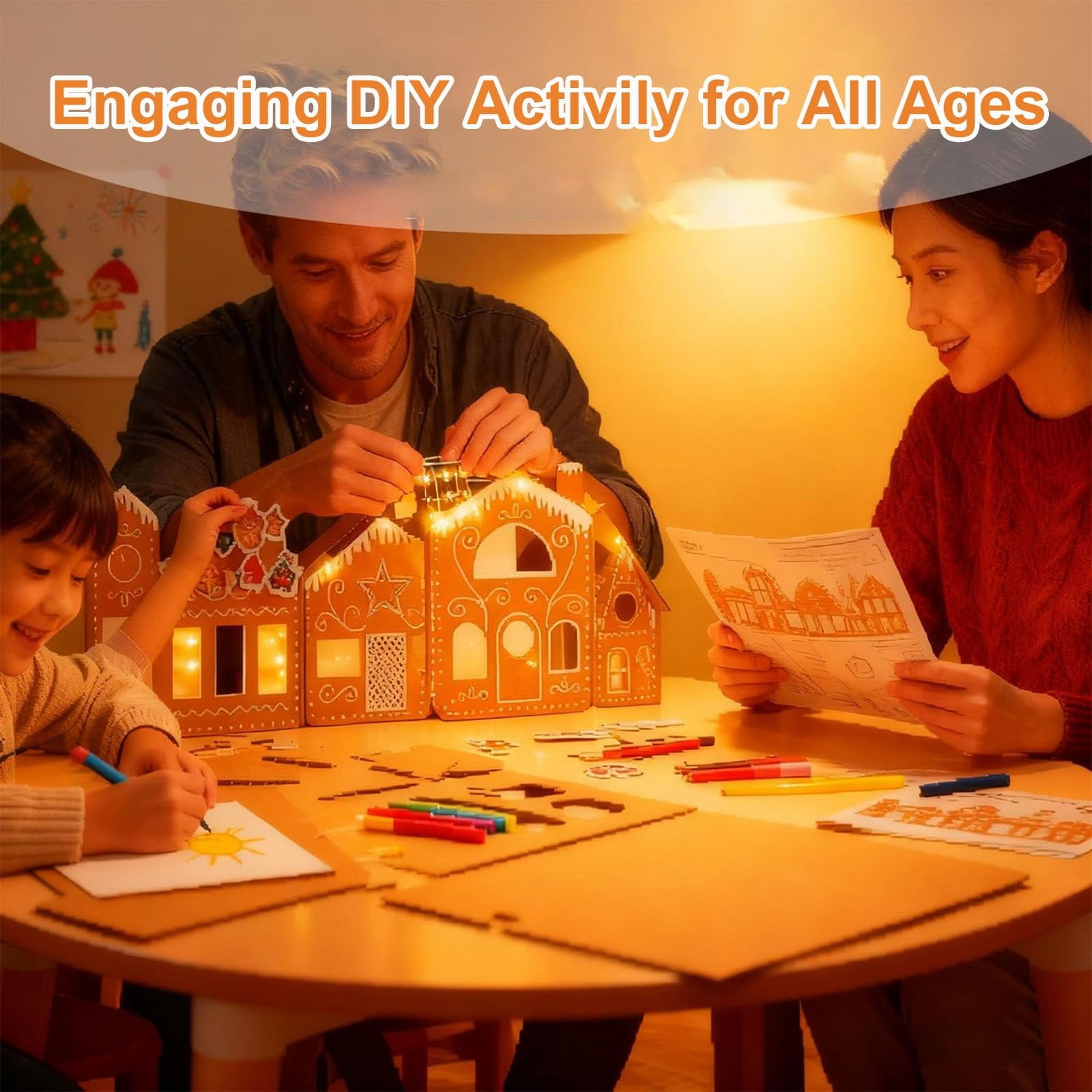 DIY Foldable Christmas Gingerbread House Cardboard Kit with LED Lights ...
