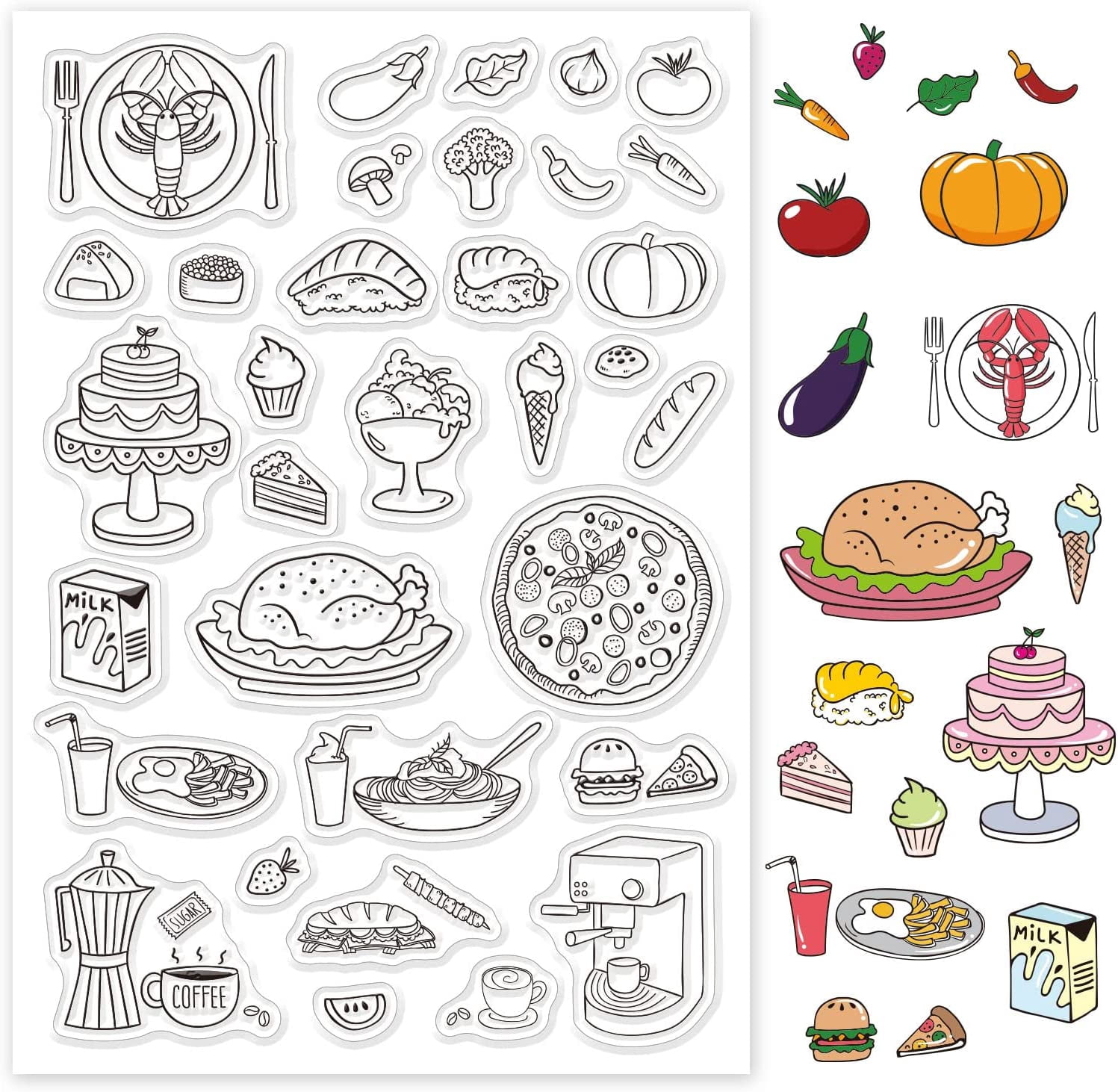 DIY Food Silicone Clear Stamps Coffee Cake Turkey Sushi Pasta Burger ...