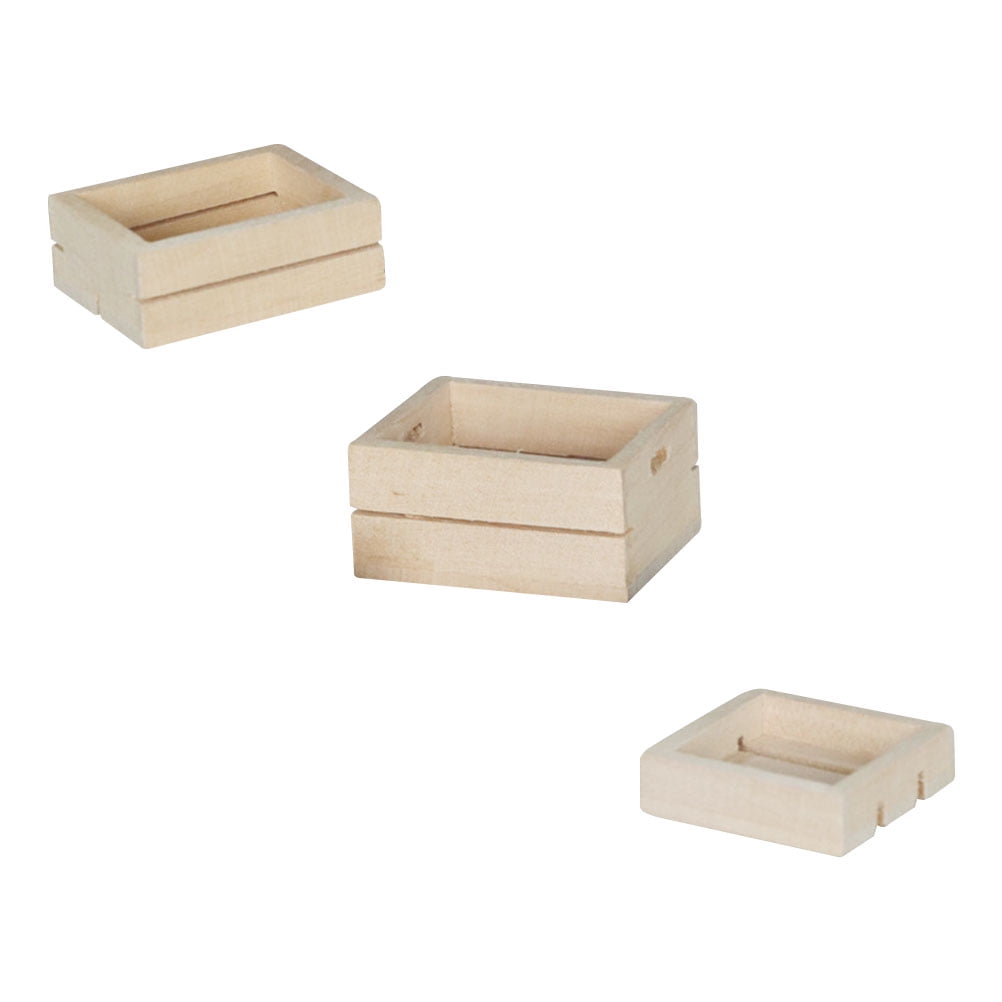 DIY Fruit and Vegetable Box Dollhouse Milk Basket 6 Pcs Solid Wood Toy ...