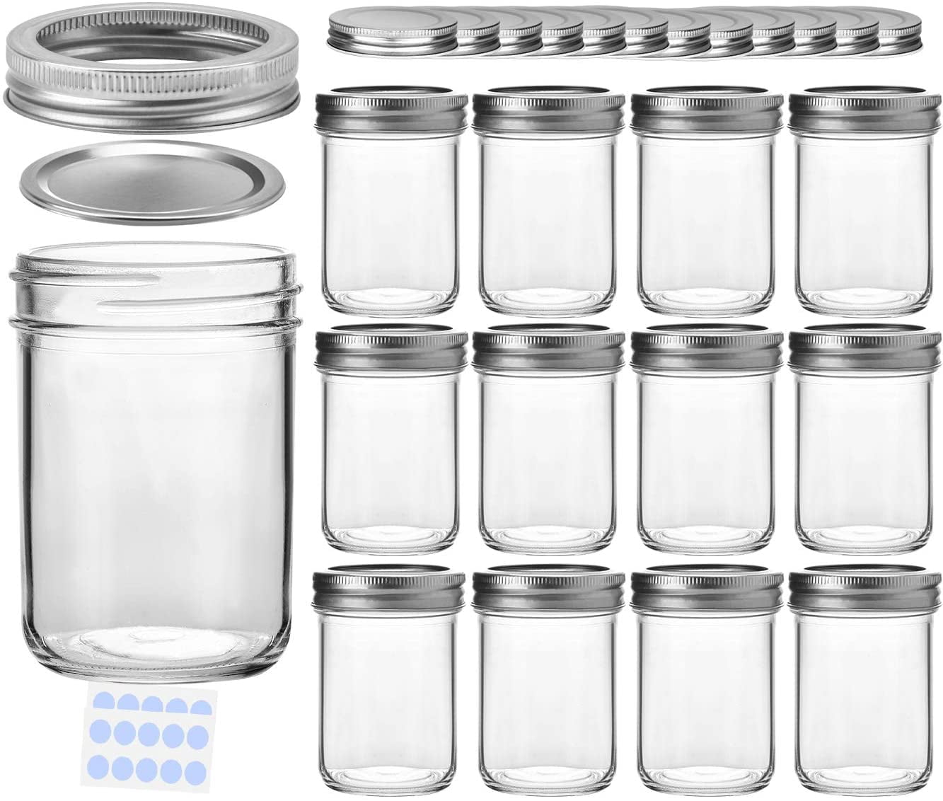 DIY Glass Mason Jars With Bands, 8 oz, Ideal for Jam, Spice, Honey ...