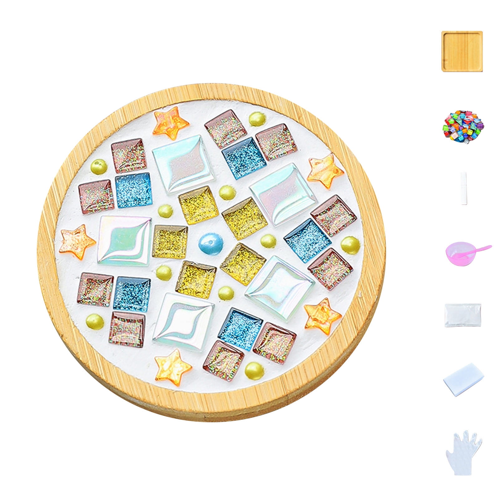 DIY Glass Mosaic Tiles for Crafts,Mixed Color Mosaic Kits with Wooden ...