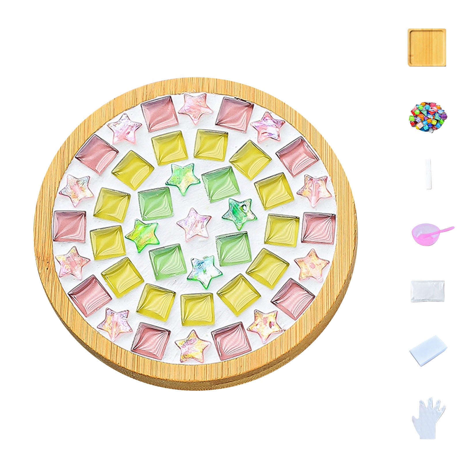 DIY Glass Mosaic Tiles for Crafts,Mixed Color Mosaic Kits with Wooden ...