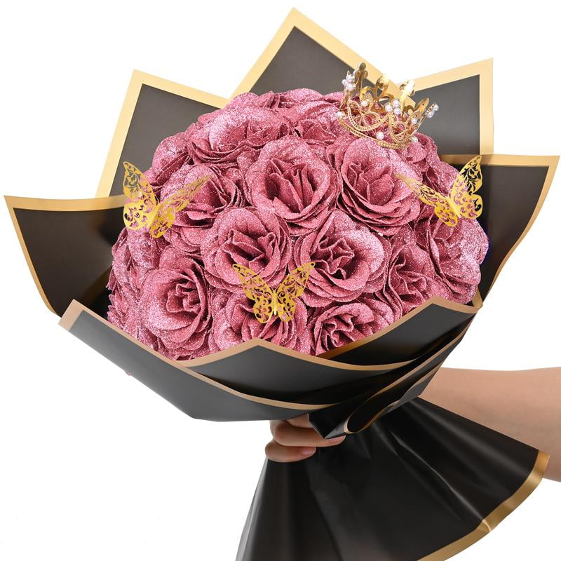 DIY Glitter Roses Bouquet - 24/36 Artificial Red Roses with Glitter ...