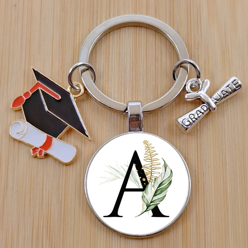 DIY Graduation Customized Keychain A-Z Nordic Alphabet Green Plant Art ...