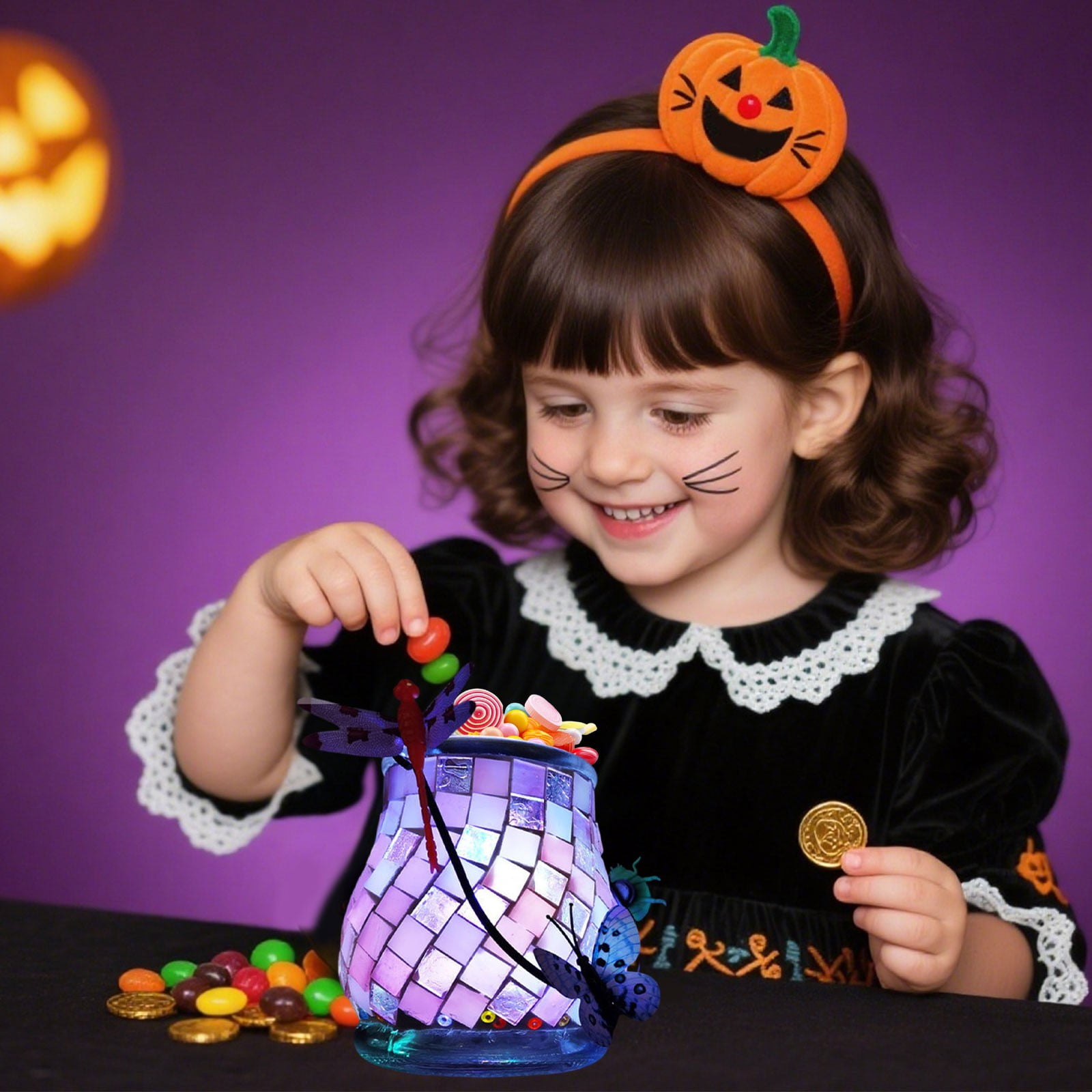 DIY Halloween LED Candy Jar Craft Kit with Lights - 10pcs Parent-Child ...