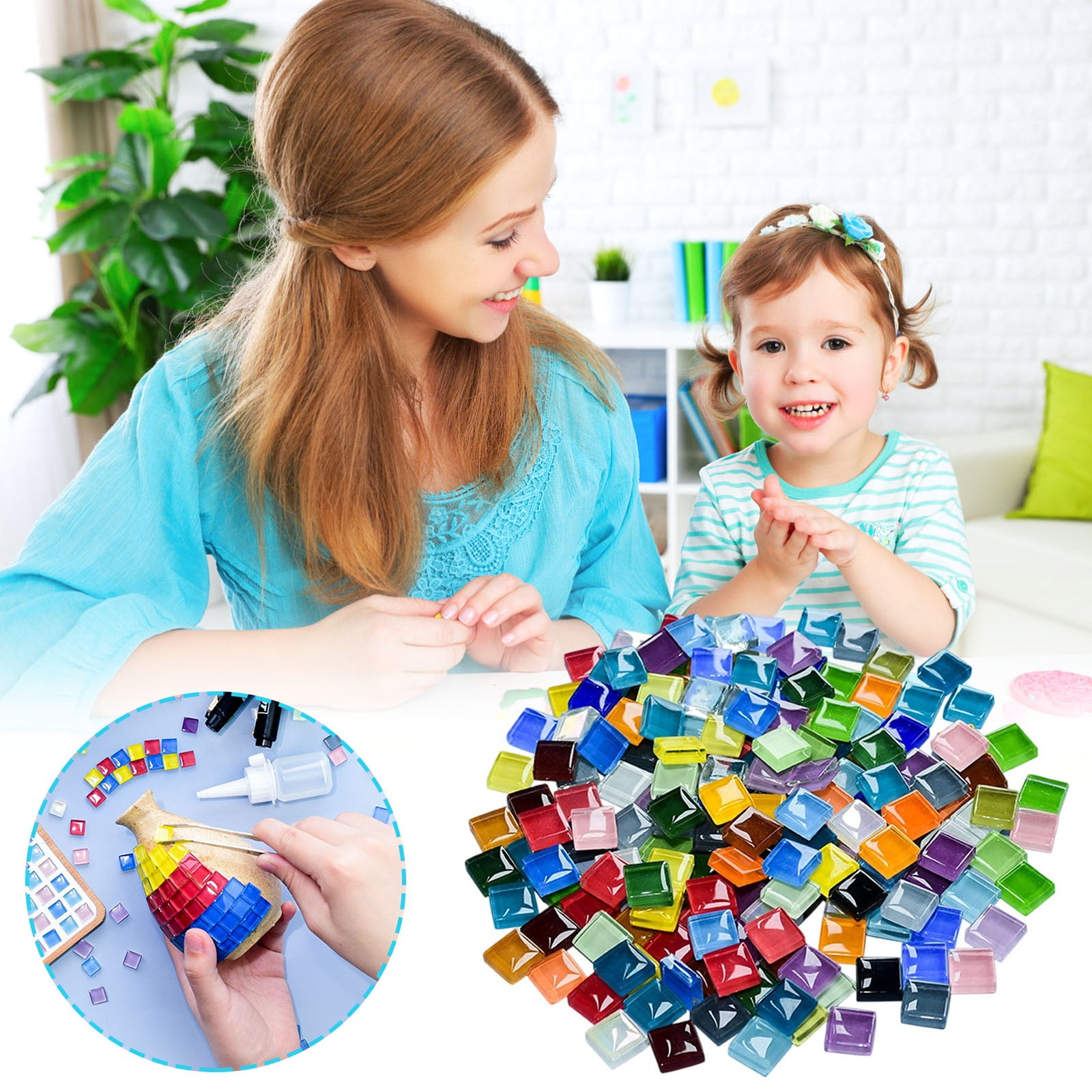 DIY Handmade Decoration Materials Stepping Kit with 1200 Colorful Crystal Glass Mosaics for ...