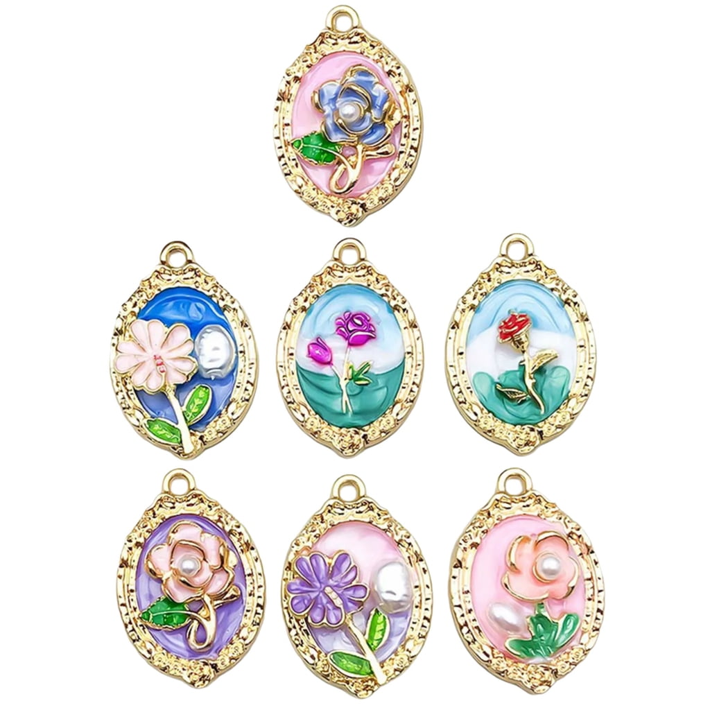 DIY Handmade Jewelry Accessories Set Of 7 Vibrant Oil Drip Pendants In ...