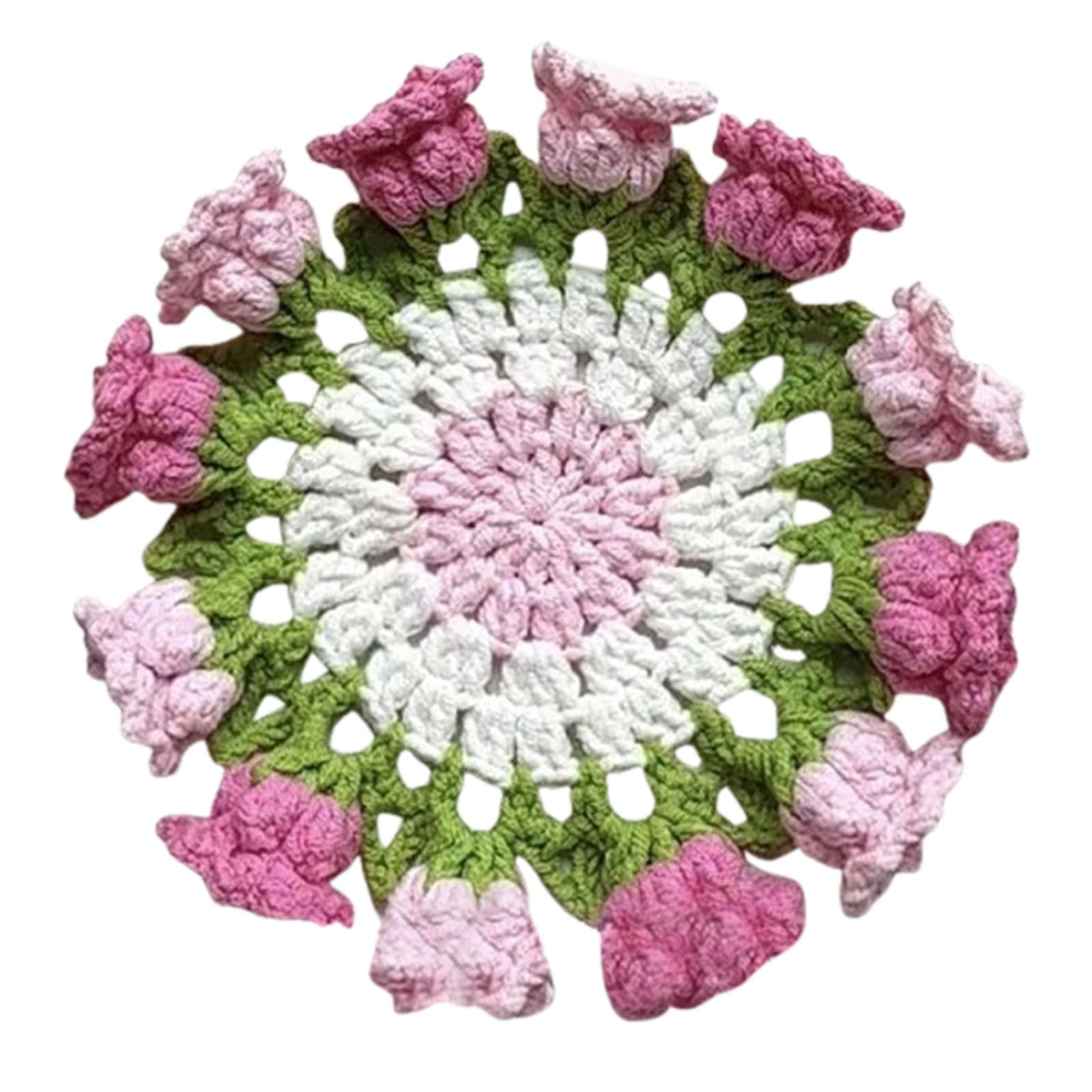 DIY Handmade Vintage Crochet Flower Blanket Cup Mat, Crochet Rose ...