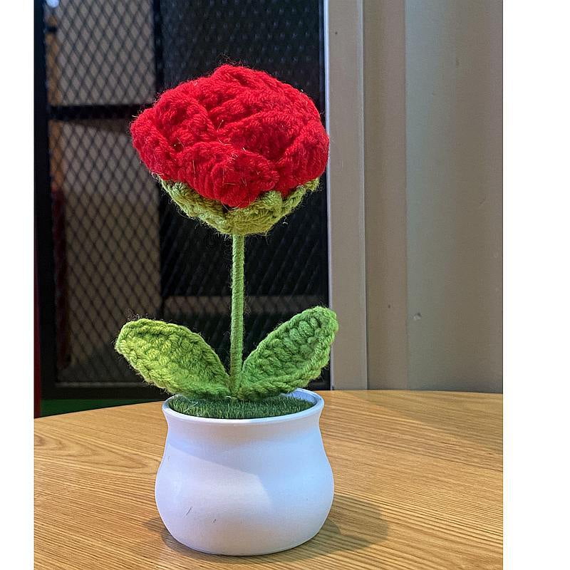 DIY Handwoven Mini Potted Flower Rose Office Desktop Ornamental Potted ...
