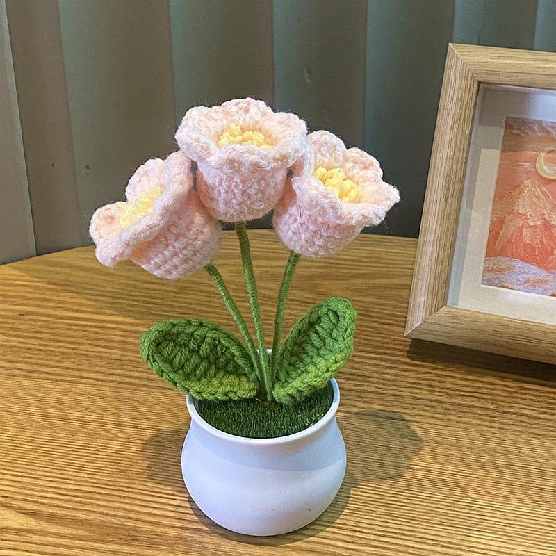 DIY Handwoven Mini Potted Flower Rose Office Desktop Ornamental Potted ...