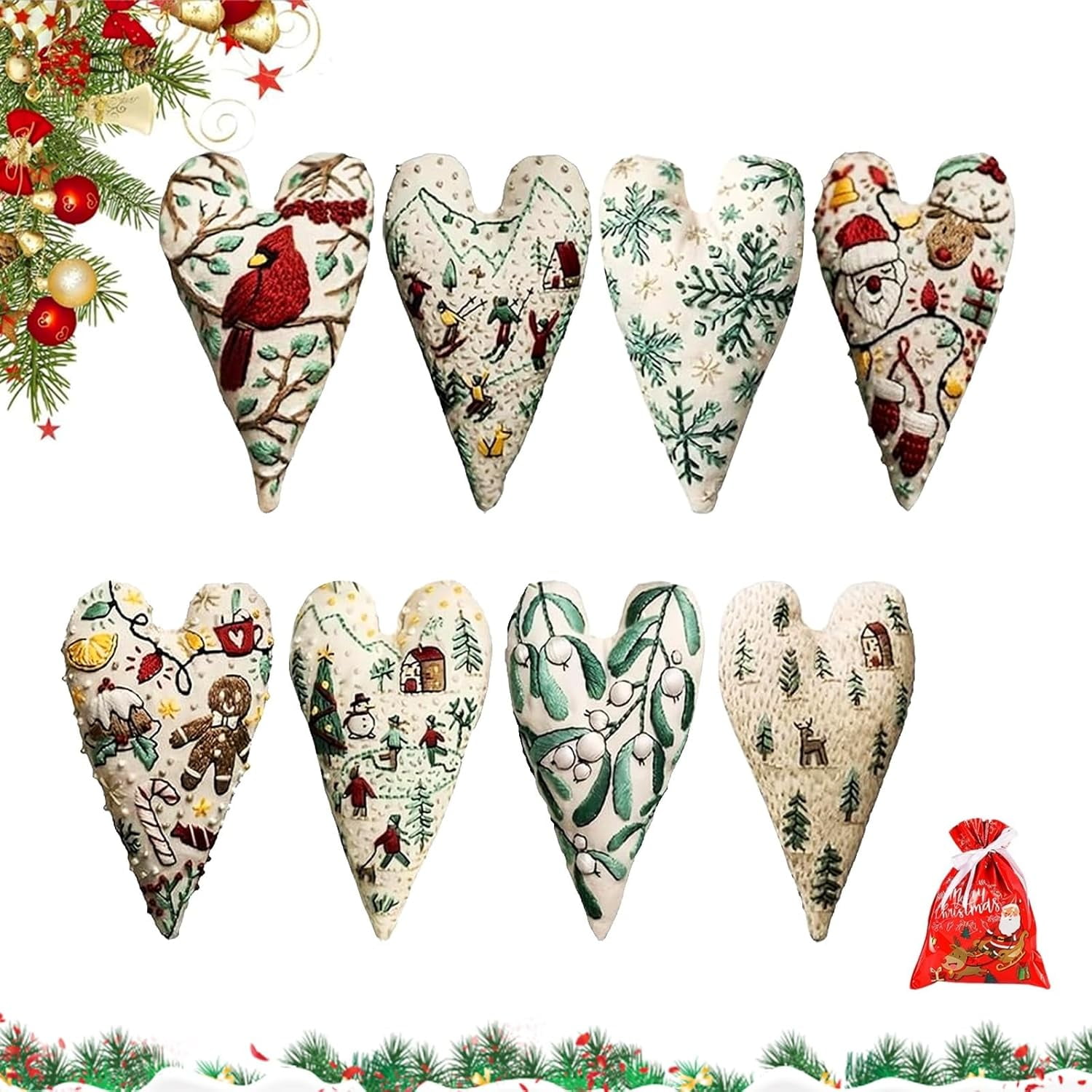 DIY Heart Shaped Hand Embroidered Christmas Ornament Kit, Beginner ...