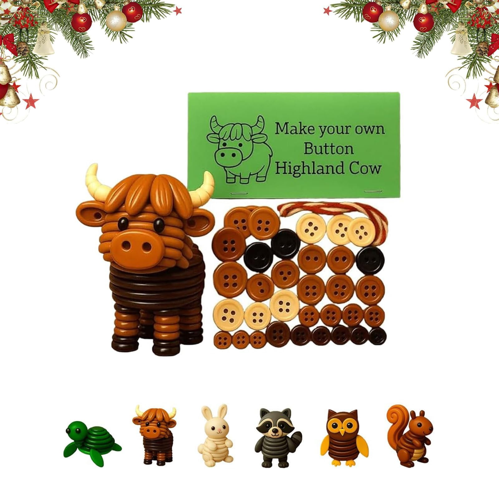 DIY Highland Cow Button Ornament, Button Cow Craft Kit, Fun Christmas ...
