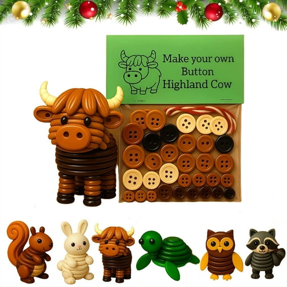 DIY Highland Cow Button Ornaments, Funny Animal Christmas Decoration ...