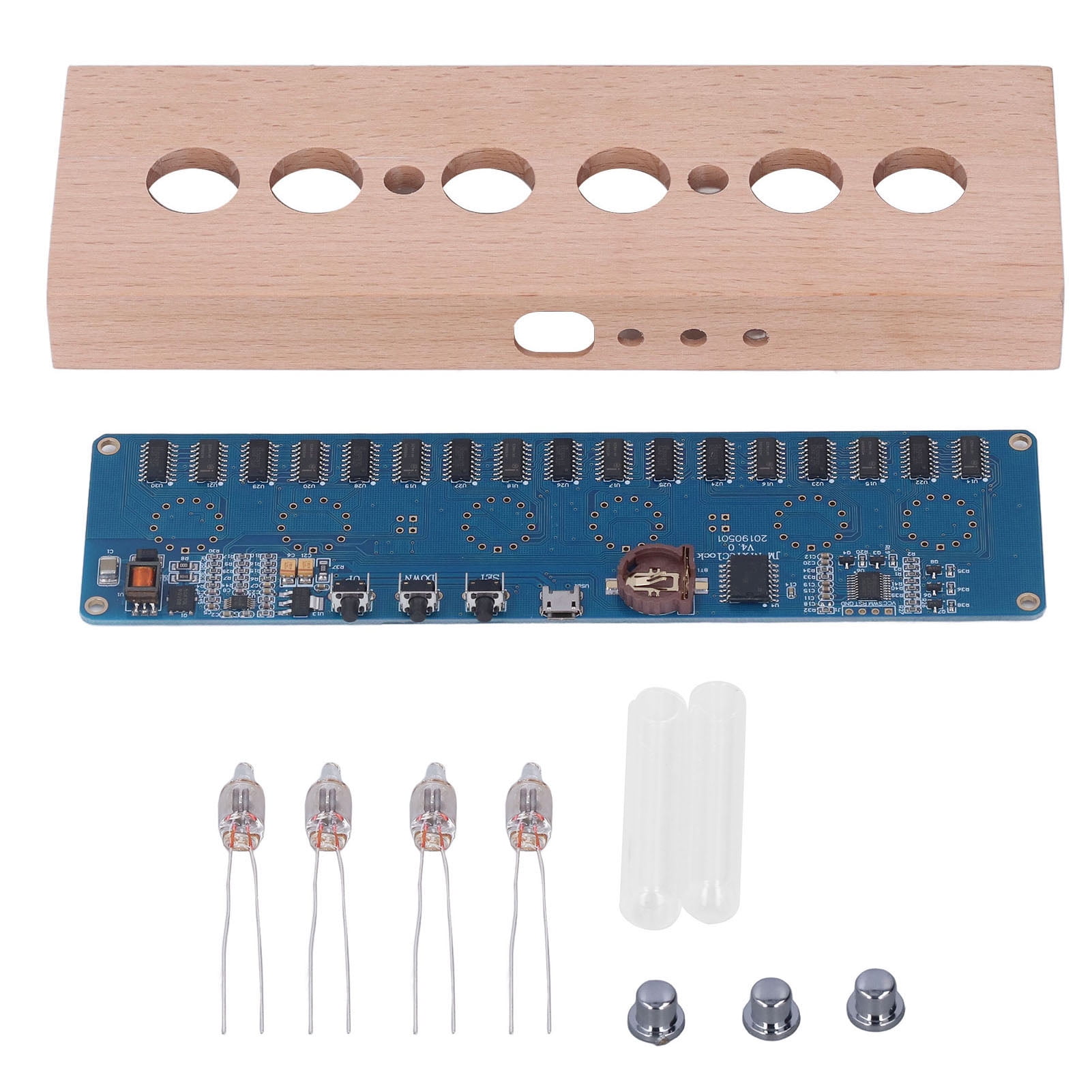 DIY IN14 Glow Tube Clock Kit Beech Wood Shell Module Lamps Assembly USB ...
