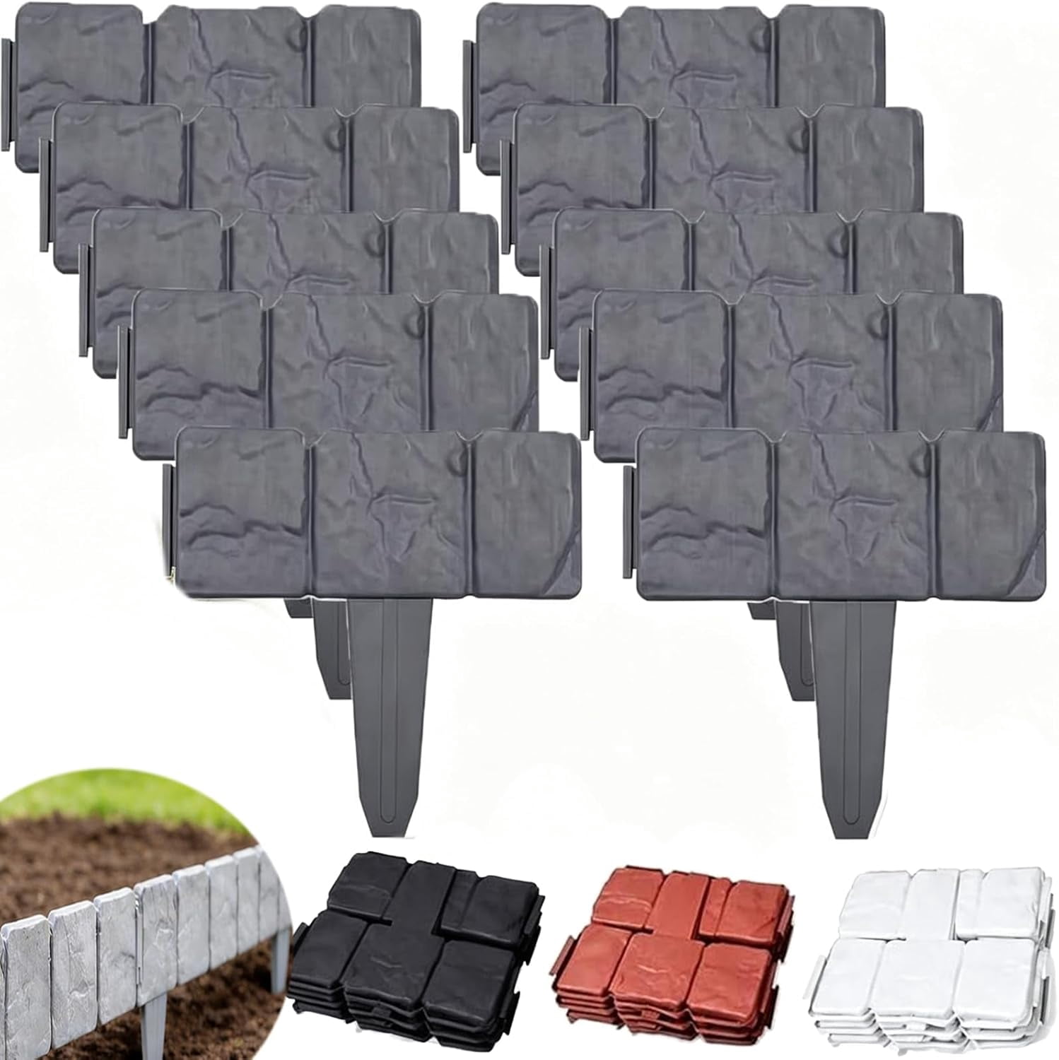DIY Imitation Stone Garden Fence Border Plastic Cobblestone Effect ...