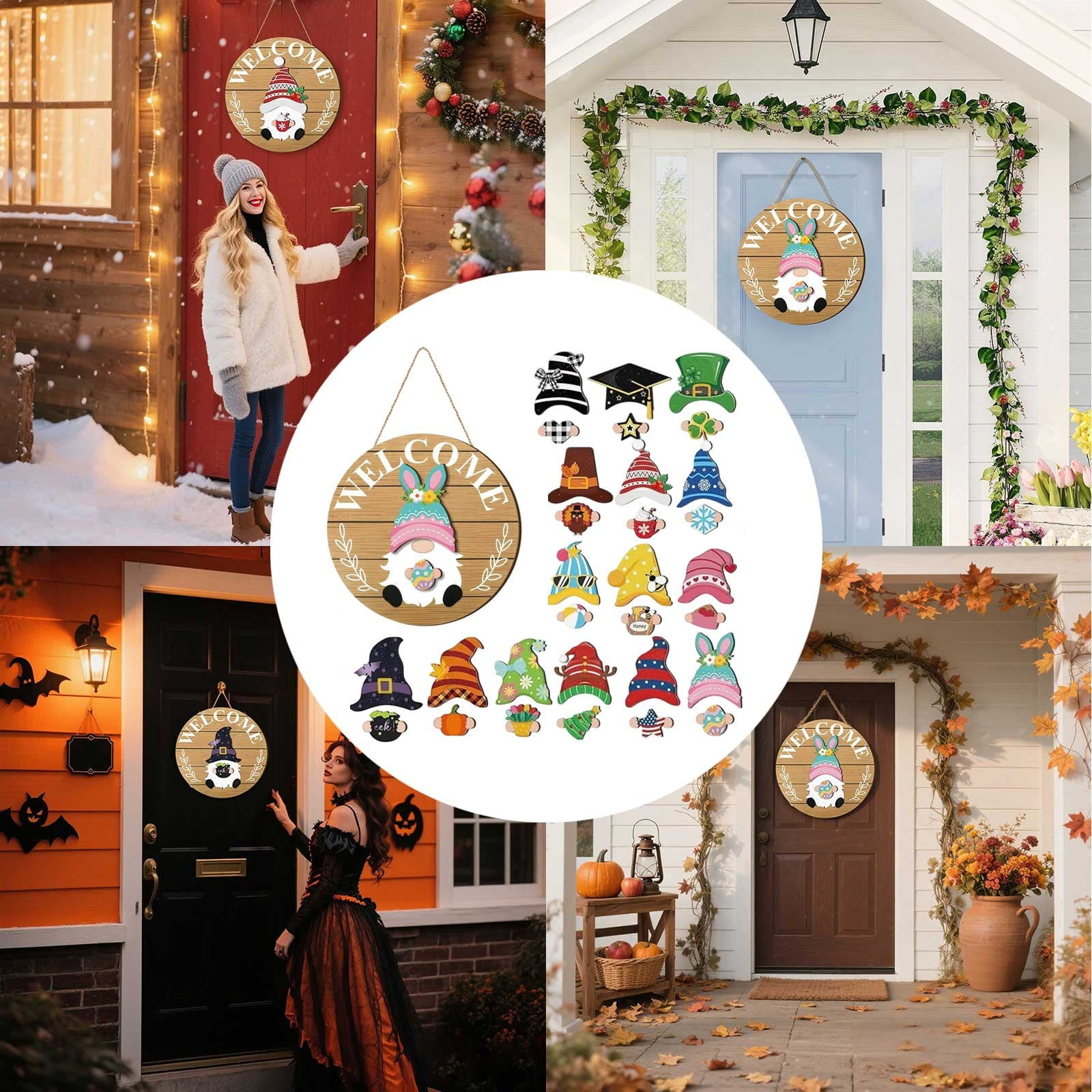 DIY Interchangeable Seasonal Welcome Sign – 12in Wooden Front Door ...