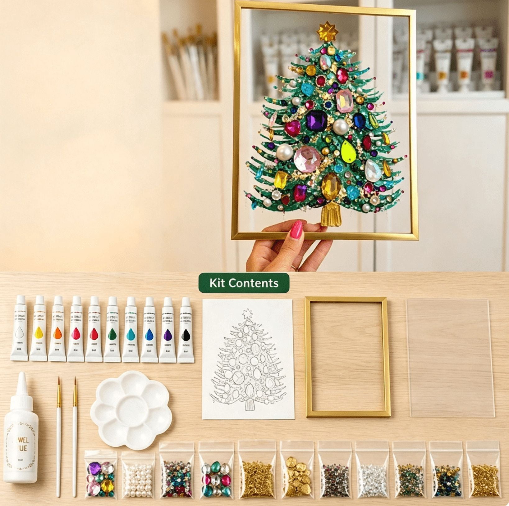 DIY Jeweled Christmas Tree Art Kit, All-in-One Handmade Craft Kit ...