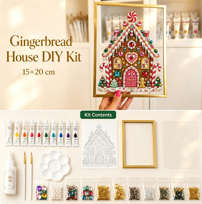 DIY Jeweled Gingerbread House Art Kit, All-in-One Gem Art Making Set ...
