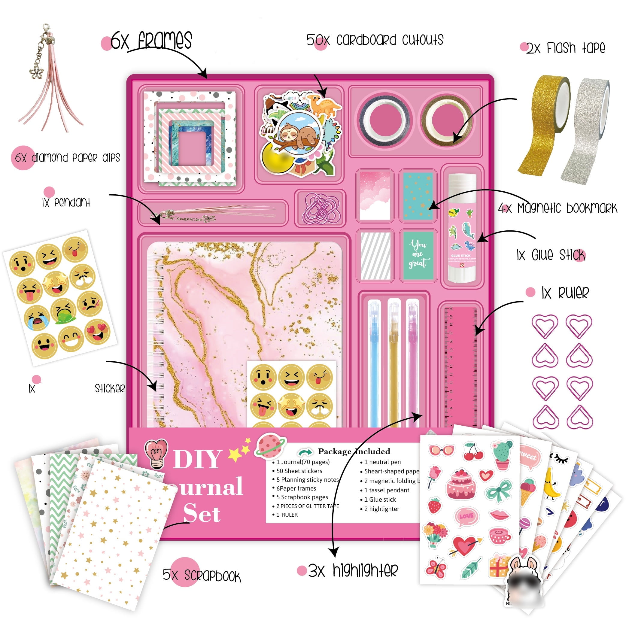 DIY Journal Kit for Girls - PandaTop 48pcs Scrapbook & Diary Supplies Set, Ideal for Teen and ...