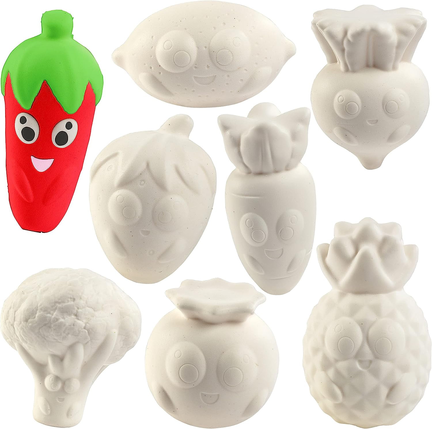 DIY Jumbo Fruit and Veggie Squishies (12 Unique Shapes) White Kawaii ...