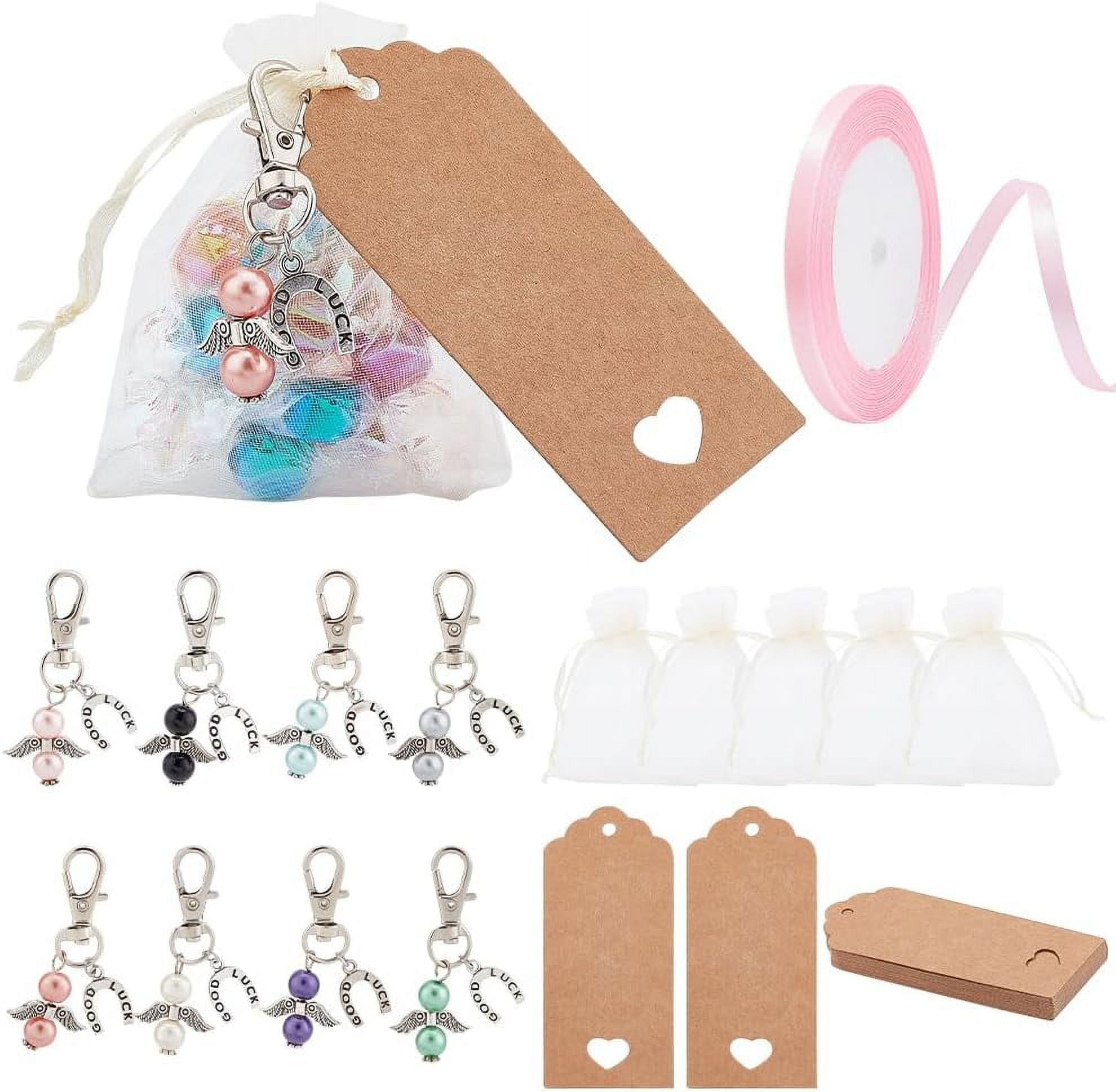 DIY Keychain Gift Kits Including Alloy Glass Pearl Keychains Organza ...
