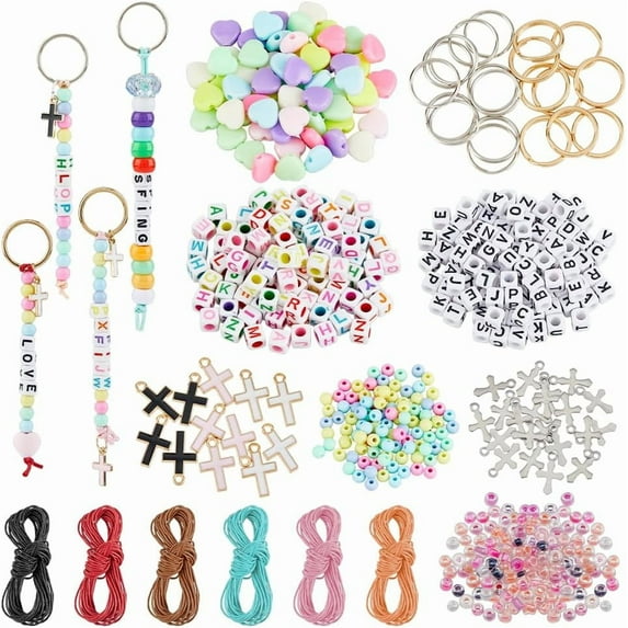 DIY Keychain Making Crafts Kits Including 460Pcs Acrylic Heart Beads ...