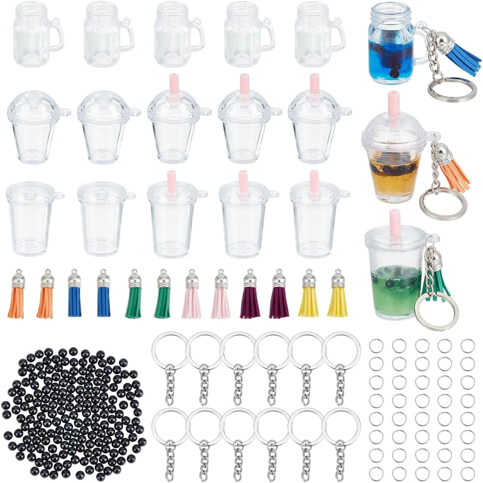 DIY Keychain Making Kits with Transparent Plastic Cup Big Pendants Faux ...