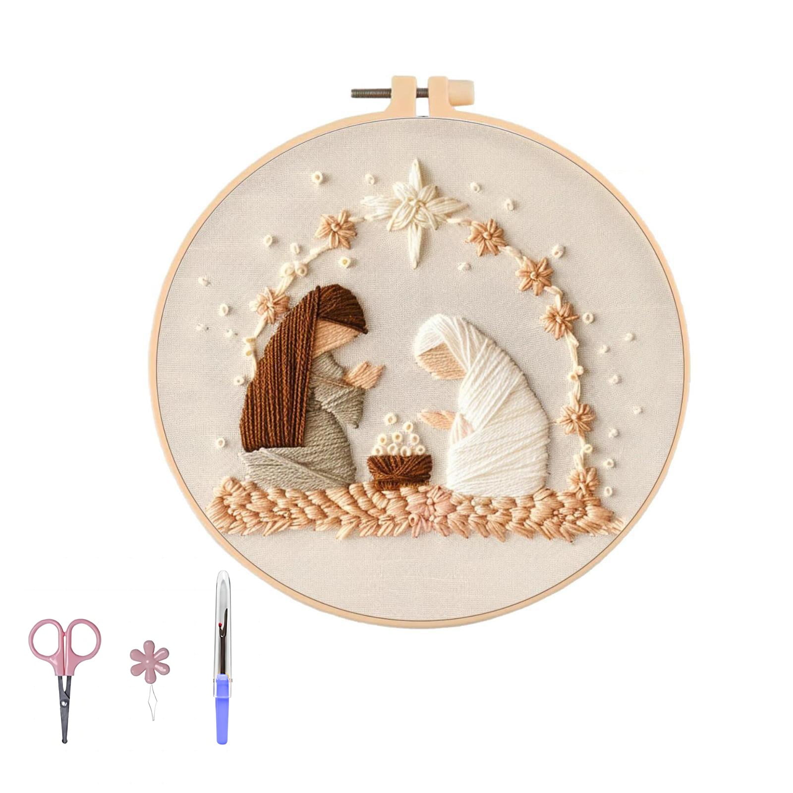 DIY Knitting Christmas Scene Embroidery Kit Complete Set With Fabric ...