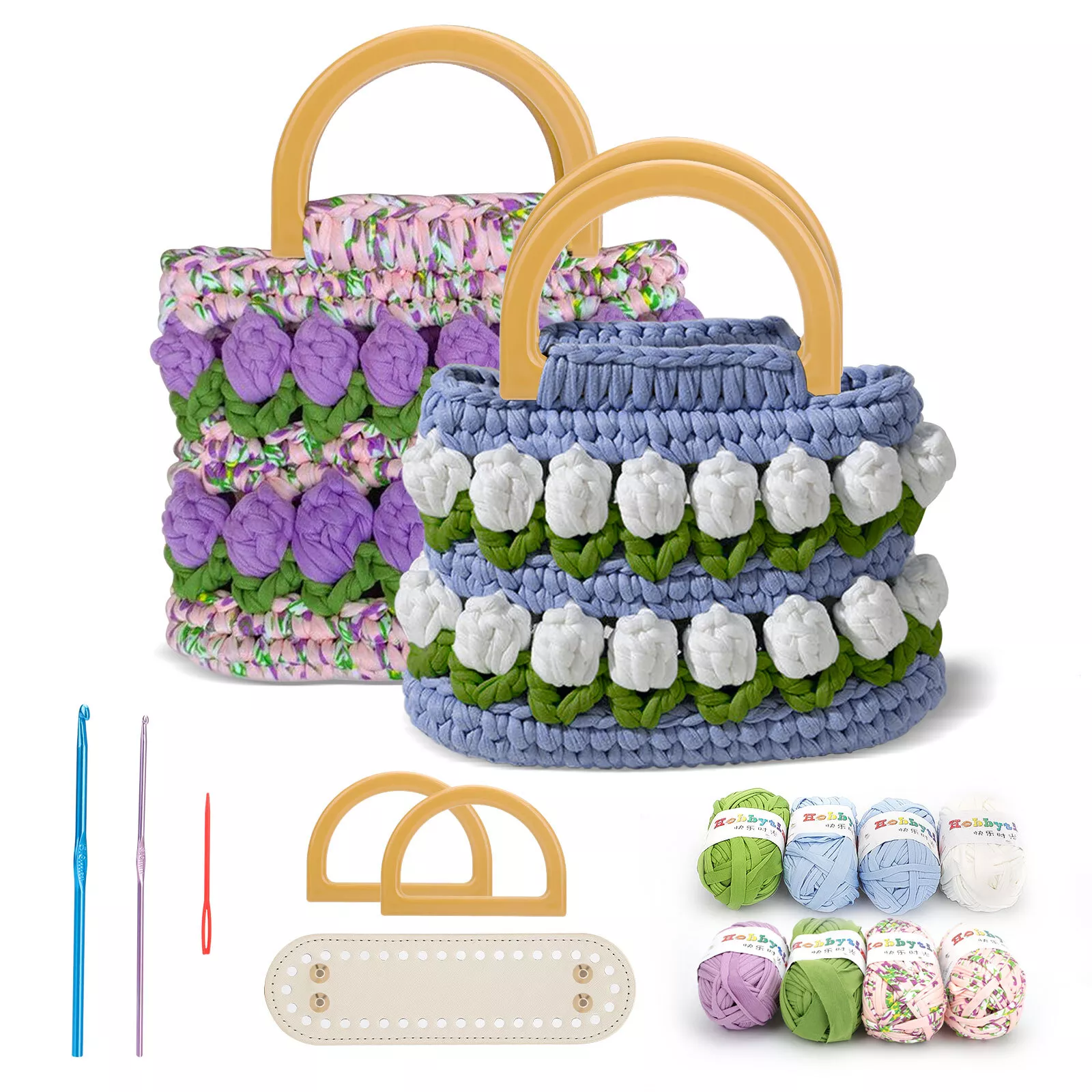 DIY Knitting Crochet Bag Making Kit Tulip Woven Handbag with D Shape ...