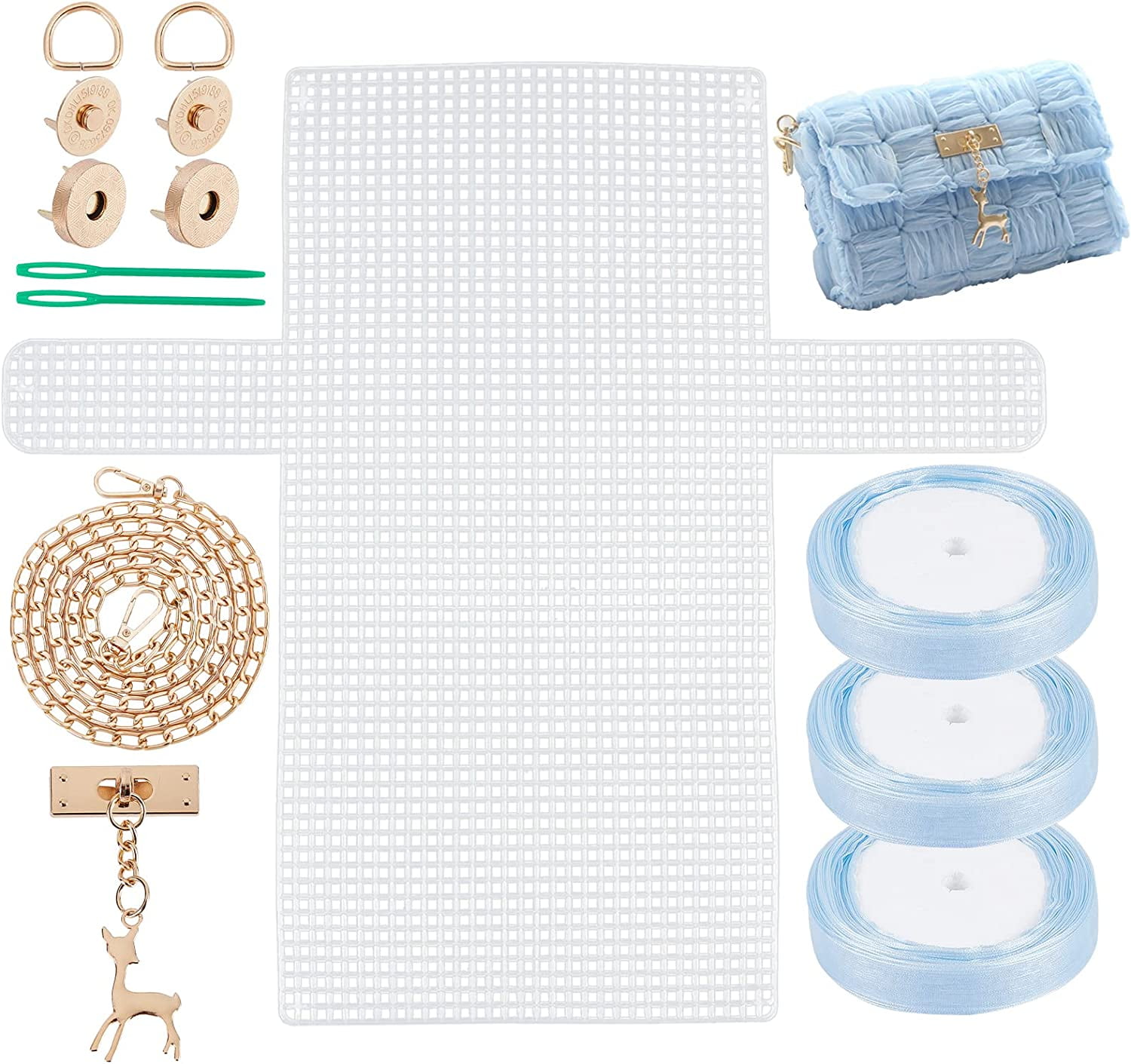 DIY Knitting Crochet Bags Kit Mesh Plastic Canvas Sheets Ribbon Set for ...