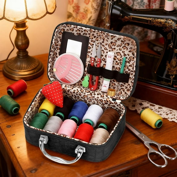 DIY Knitting and Sewing Kit for Indoor Crafting with Leather Storage ...
