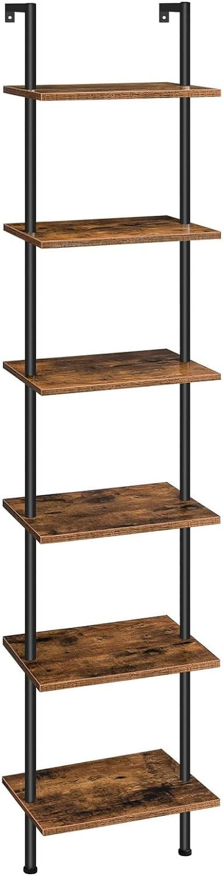 DIY Ladder Shelf, 6-Tier Wooden Wall Mounted Bookshelf, Narrow Bookcase ...