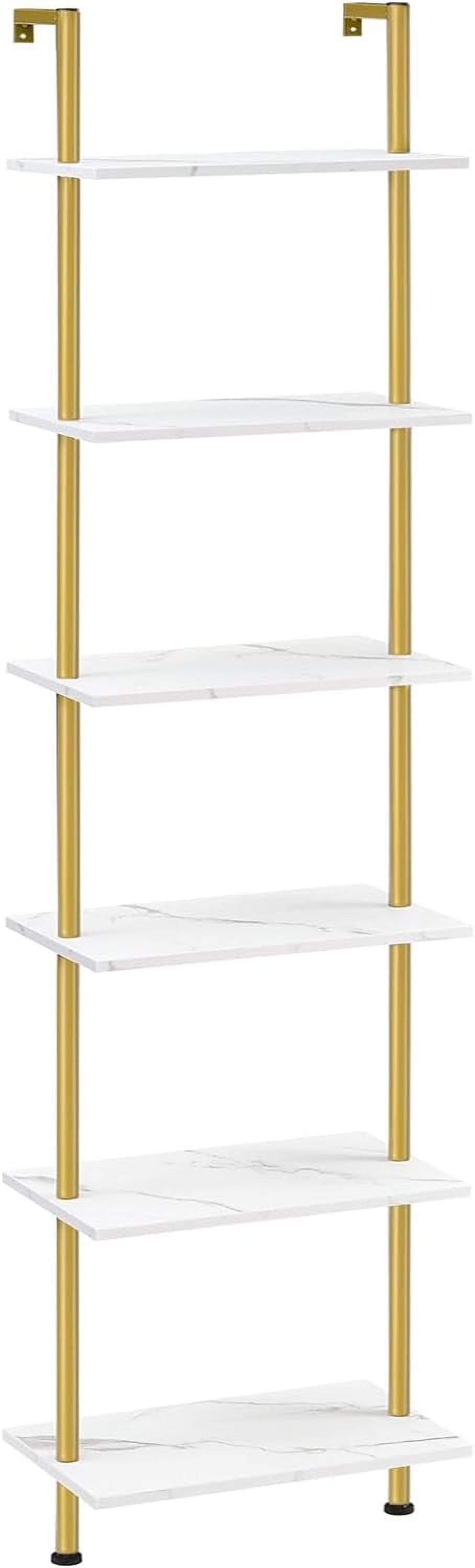 DIY Ladder Shelf, 6-Tier Wooden Wall Mounted Bookshelf, Narrow Gold ...