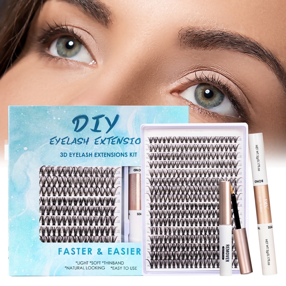 DIY Lash Extension Kit, 320Pcs Eyelash Clusters Kit, 60D+80D Lashes Set ...