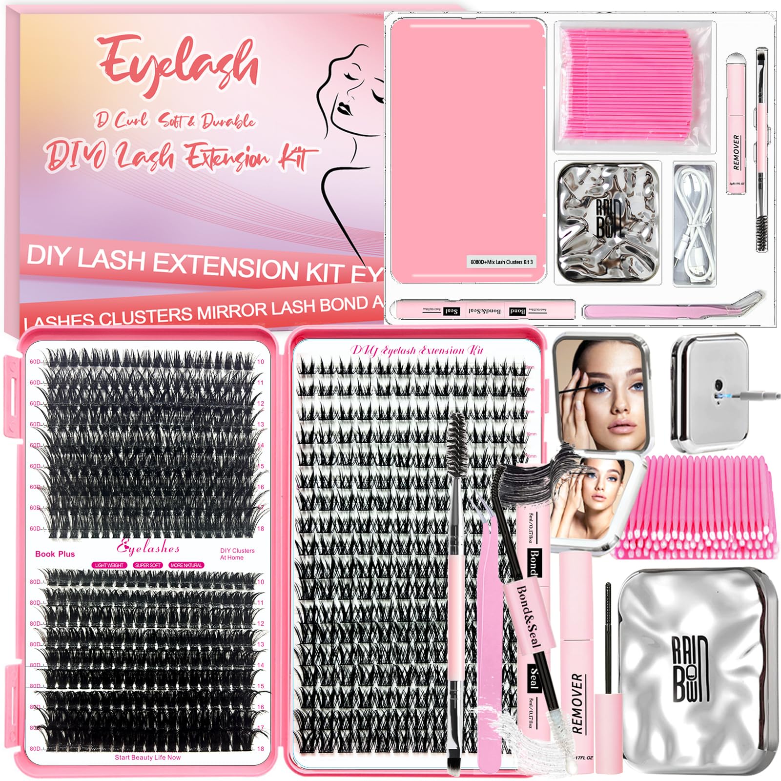 DIY Lash Extension Kit 567 Pcs Lashes Clusters with Wispy lashes,1X/2X ...